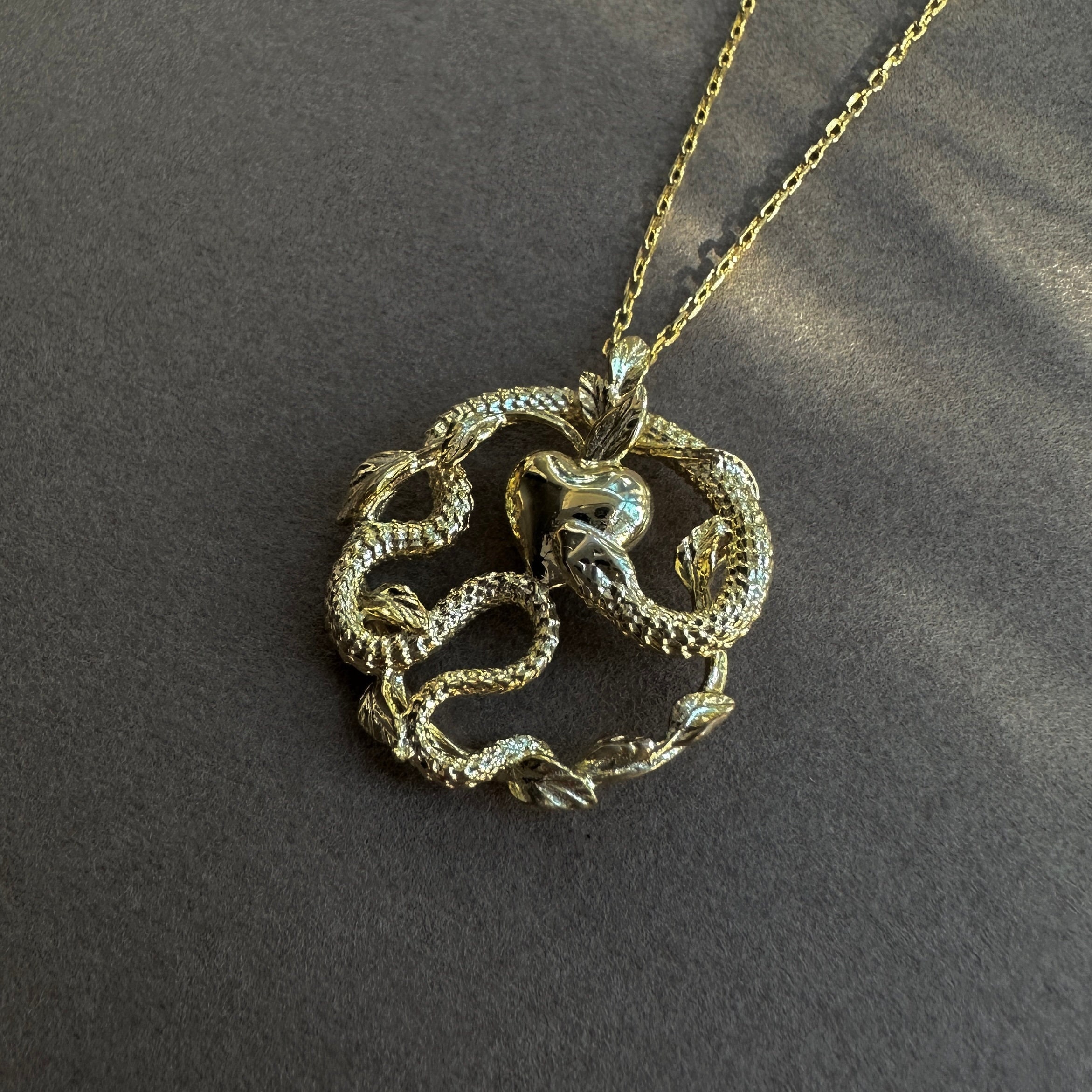 Snake Necklace, 925 Sterling Silver Serpent Necklace, Snake and Apple ...