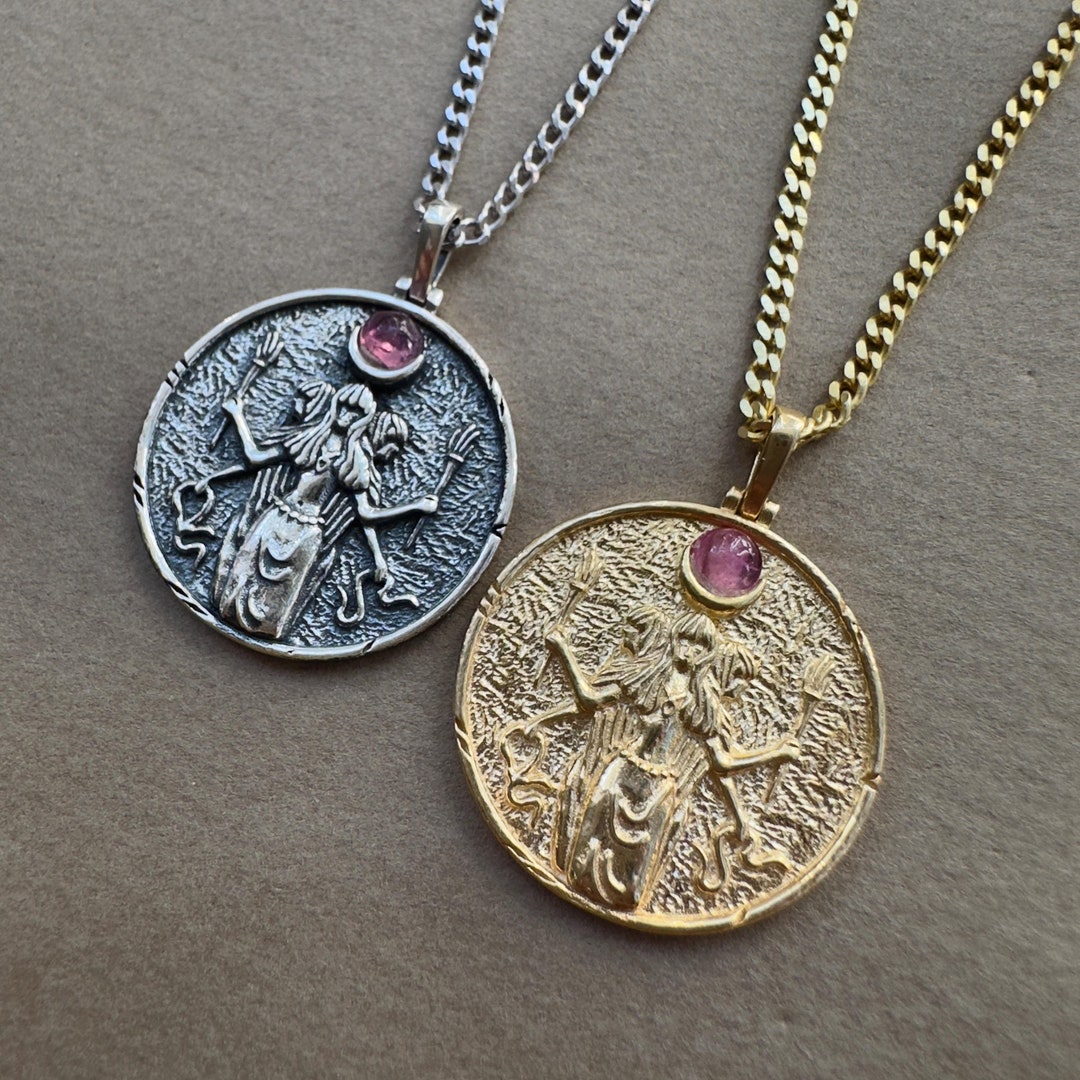 Witchy HECATE Medallion Necklace With Tourmaline Gemstone, 925k Silver ...