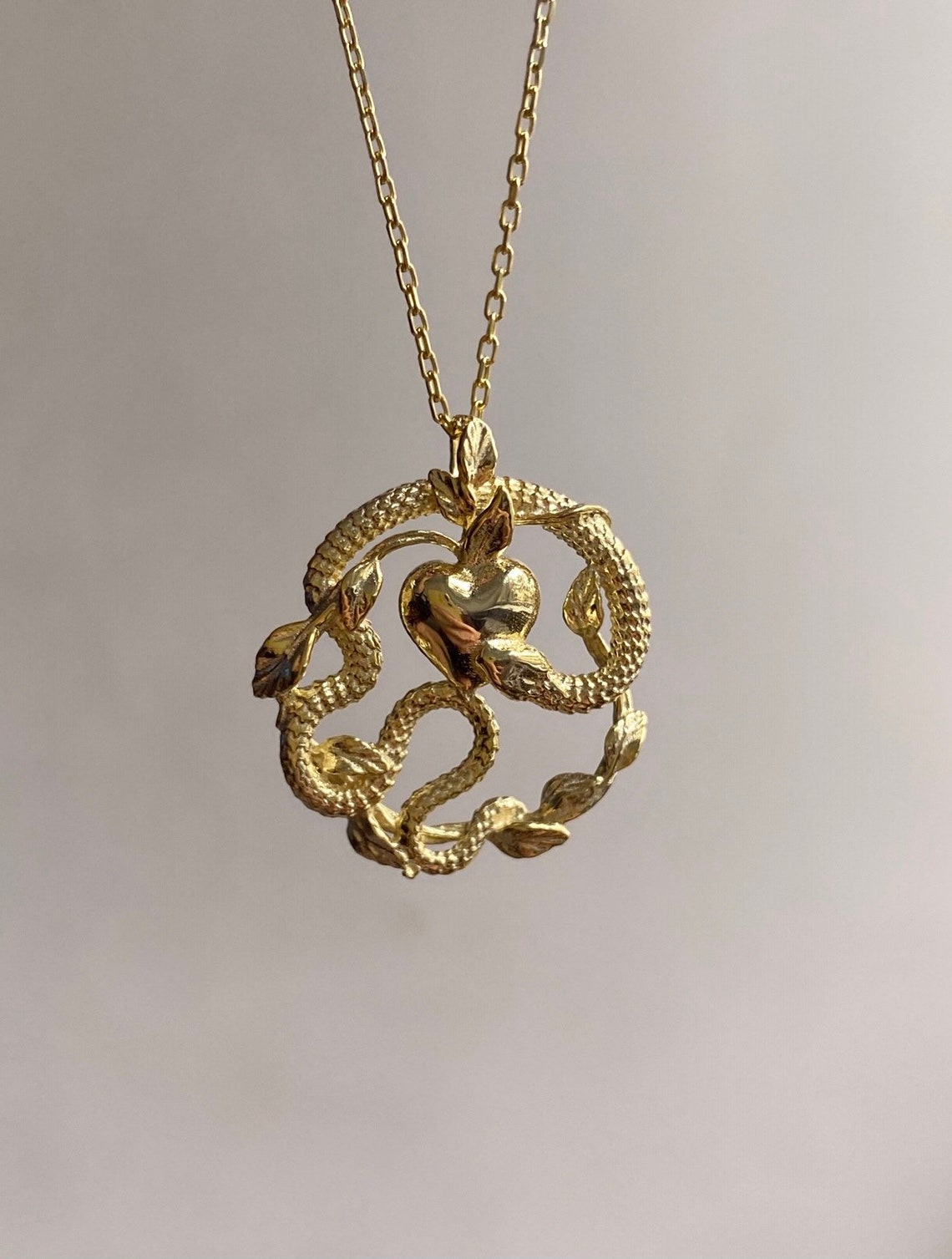 Snake Necklace, 925 Sterling Silver Serpent Necklace, Snake and Apple ...