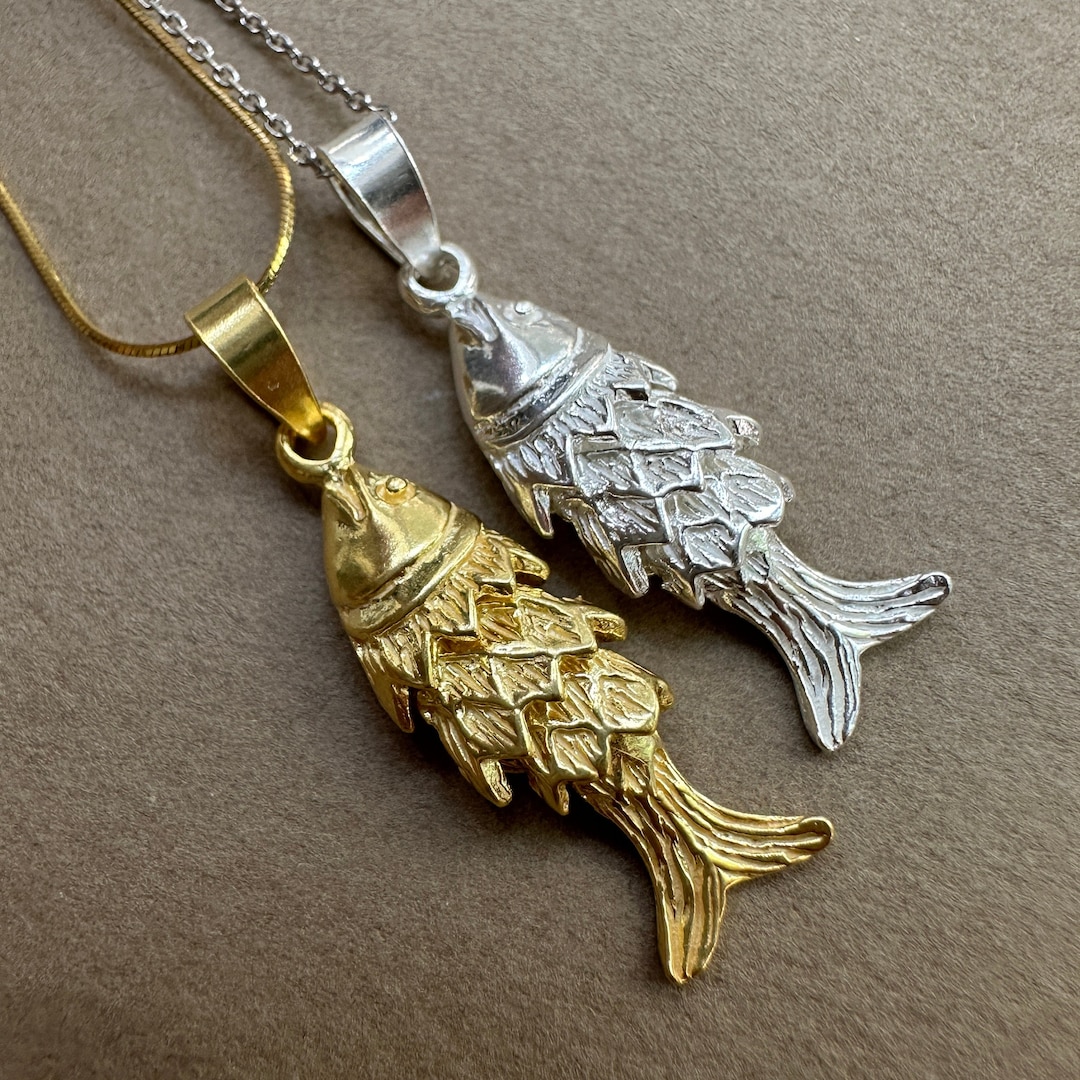 925 Sterling Silver Movable Fish Necklace, Articulated Salmon Fish ...