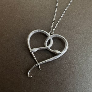 Silver Two Snakes Heart Pendant, 14K Gold Plated Snake Heart Necklace ...