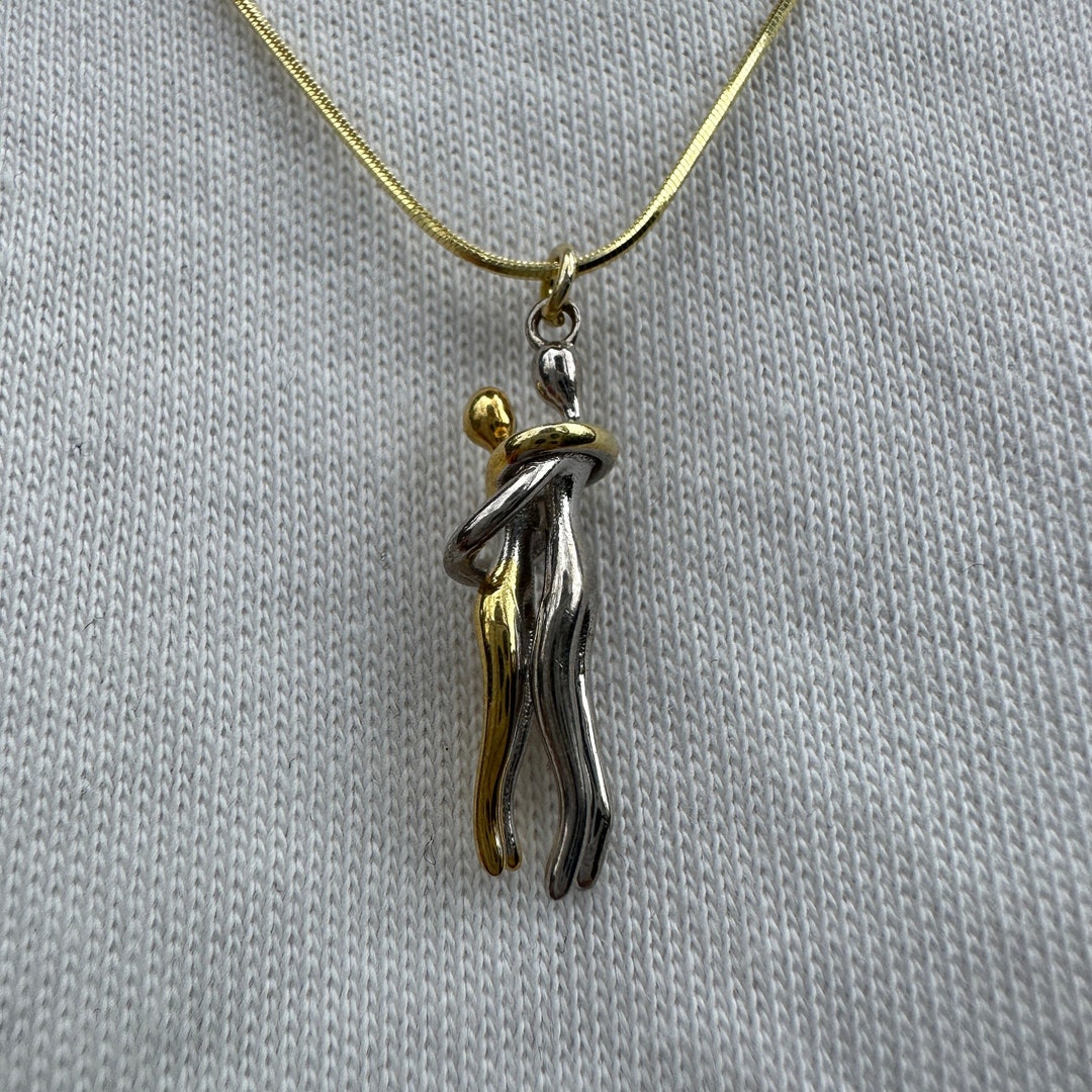 Silver Couple Hugging Necklace, Soulmate Necklace, Gift for Lover ...