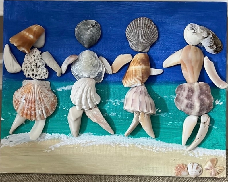 Ladies on the Beach Seashell Canvas Art - Etsy