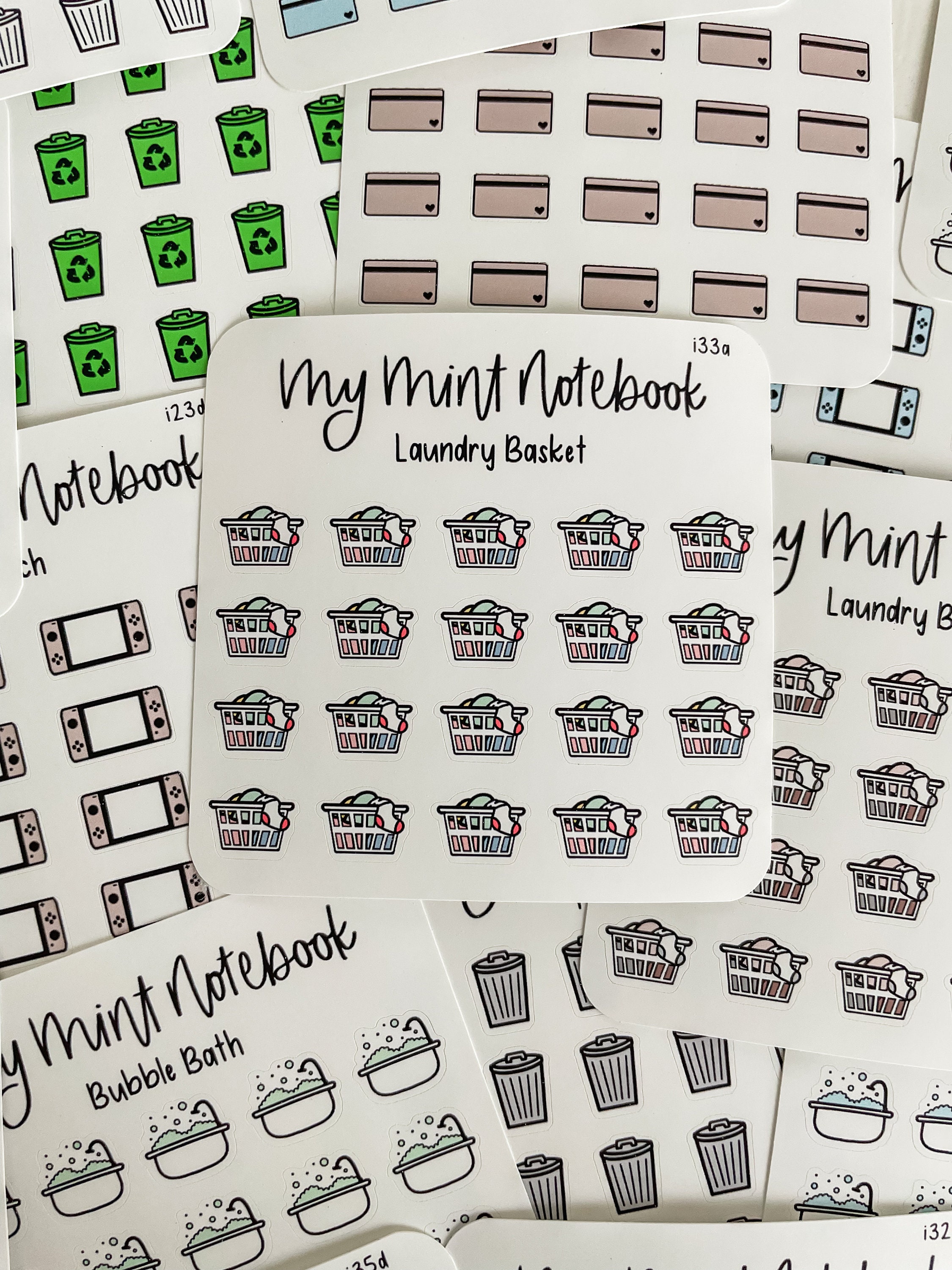 Laundry Basket Icons Minimalist Hand Drawn Stickers for Planner ...