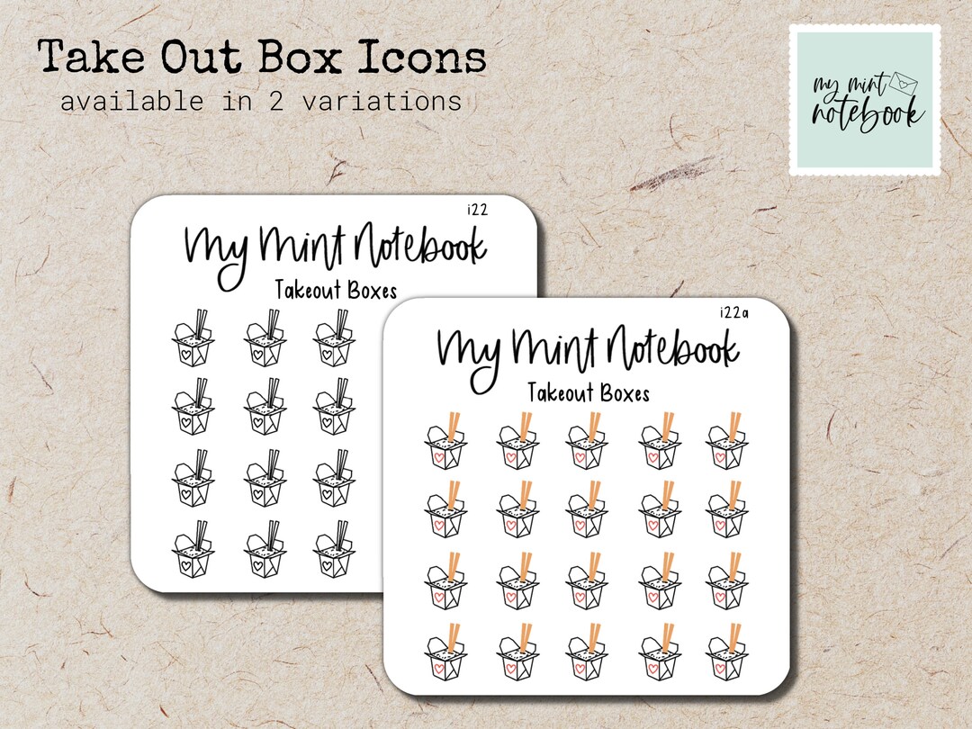 Takeout Box Icons - Minimalist Hand Drawn Stickers for Planner, Journal ...