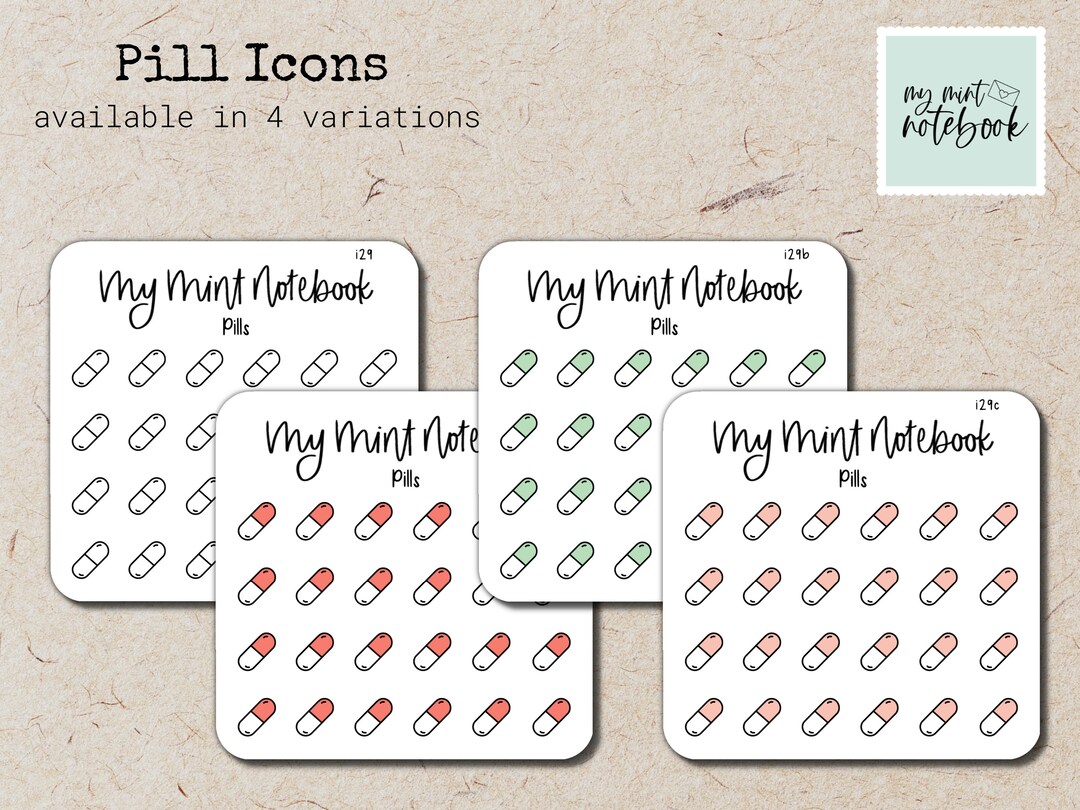 Pill Icons - Minimalist Hand Drawn Stickers for Planner, Journal ...