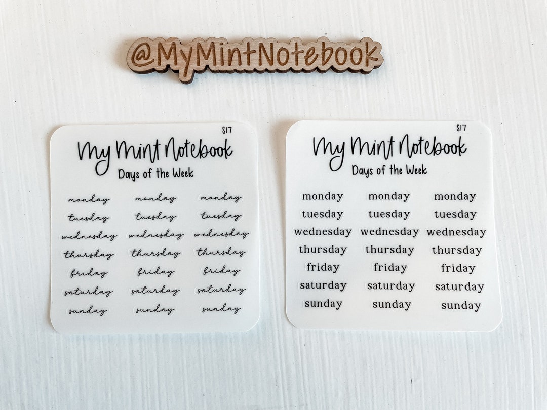 Days of the Week Script Minimalist Handwritten Petite Stickers for ...