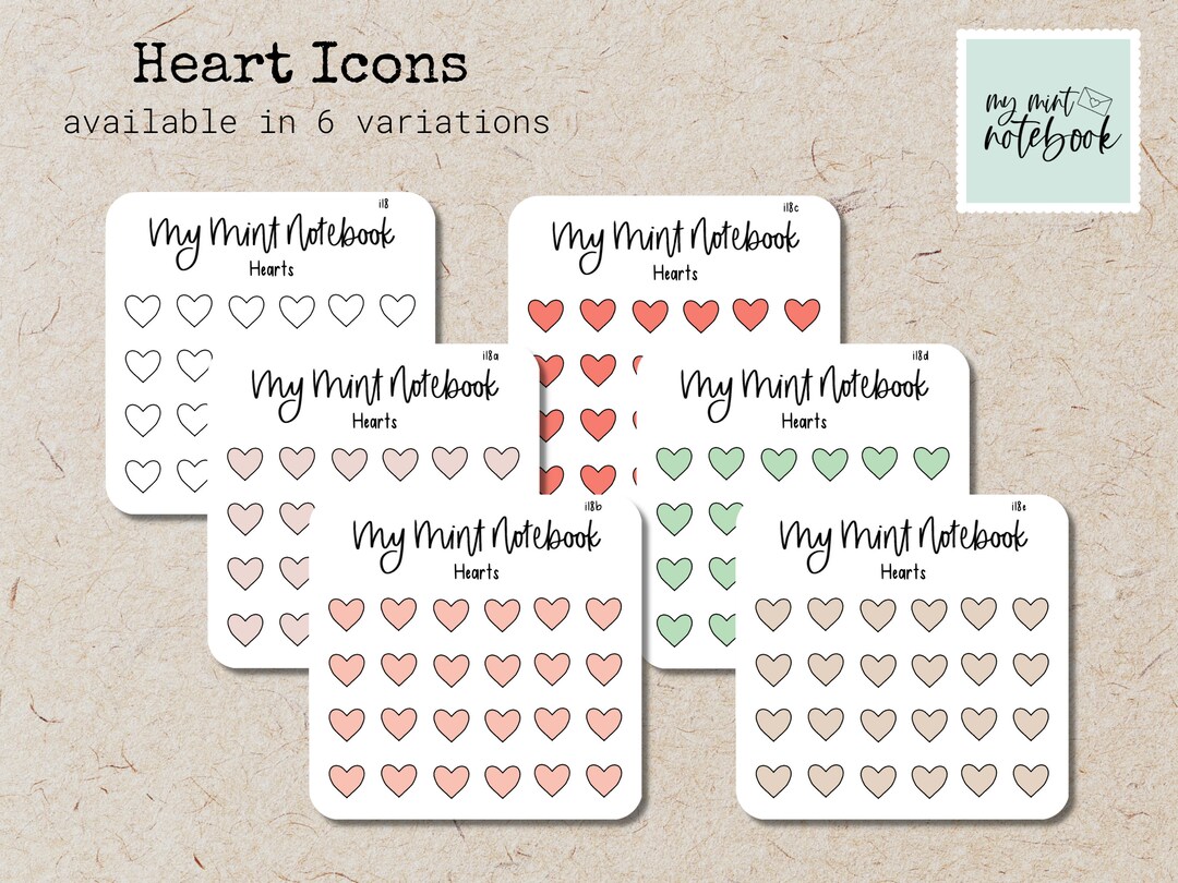 Heart Icons Minimalist Hand Drawn Stickers for Planner, Journal ...