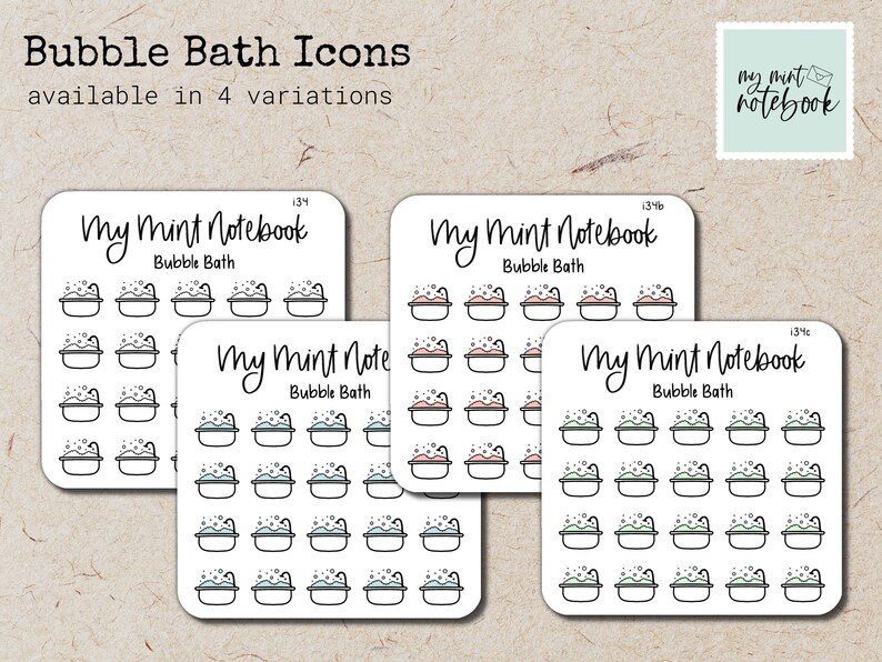 Bubble Bath Icons - Minimalist Hand Drawn Stickers for Planner, Journal ...