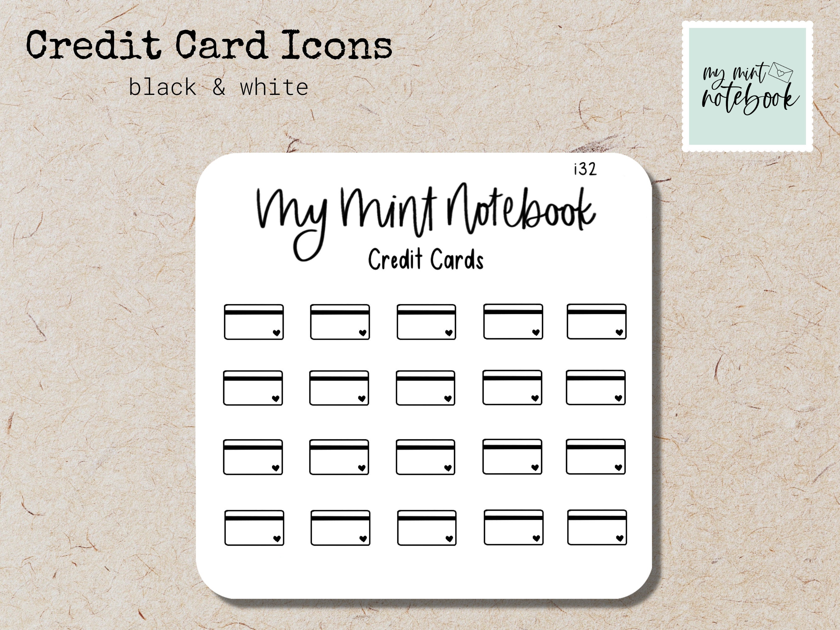 Credit Card Icons Minimalist Hand Drawn Stickers for Planner, Journal ...