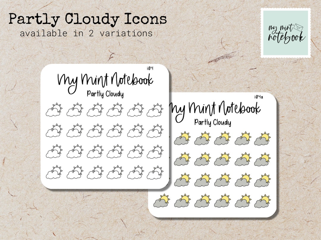 Partly Cloudy Icons Minimalist Hand Drawn Stickers for Planner, Journal ...