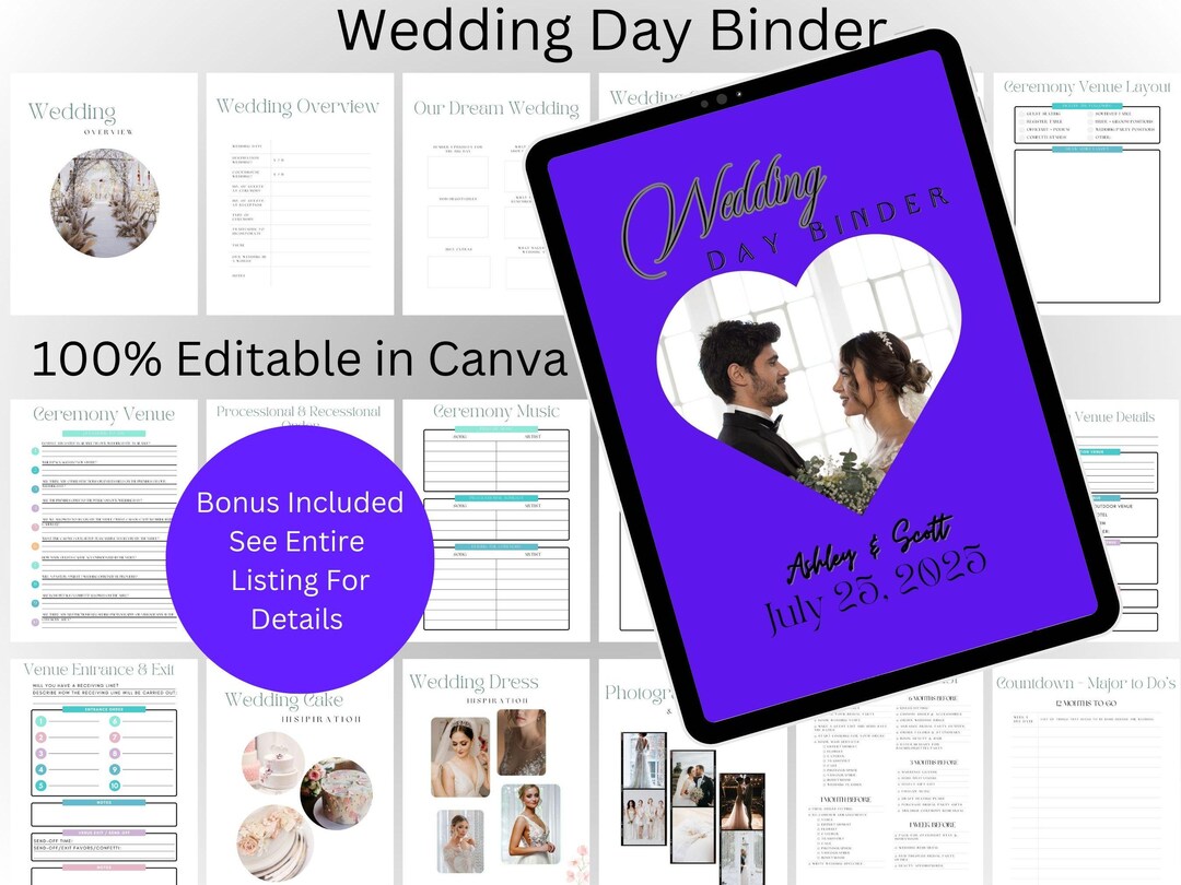 Ultimate Wedding Day Binder Bundle, Canva Wedding Planner Template ...
