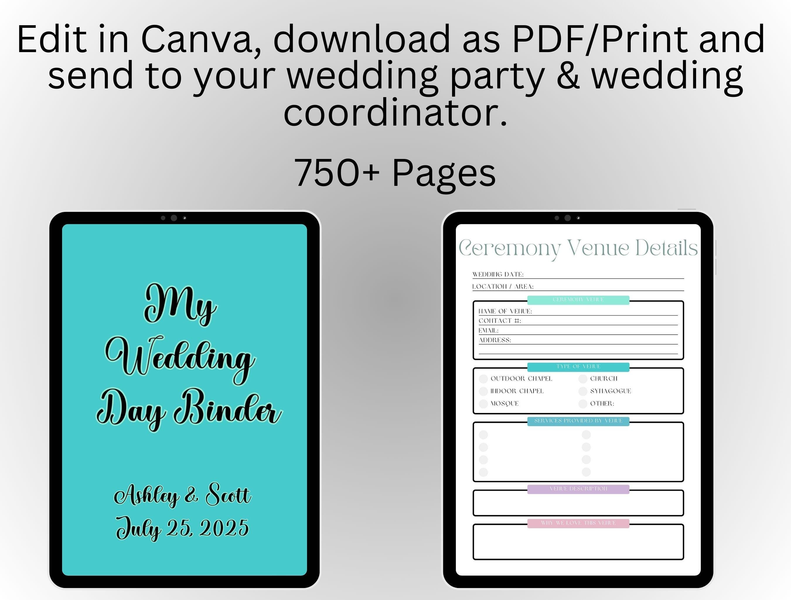 Ultimate Wedding Binder, Edit in Canva, Wedding Itinerary, Instant ...