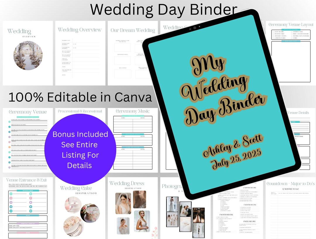 Ultimate Wedding Day Binder Bundle, Canva Wedding Planner Template ...