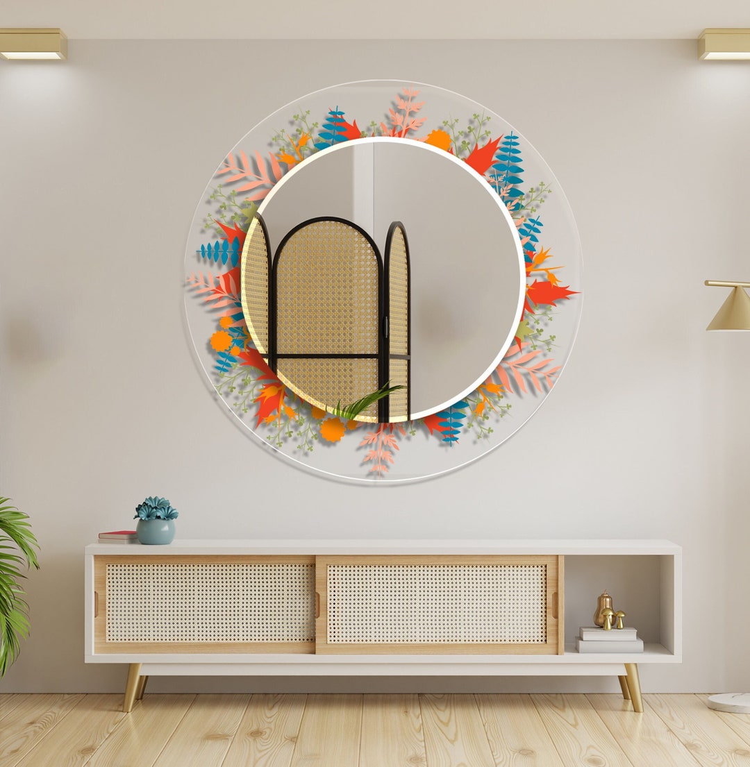Orange Round Mirror Wall Decor-circle Mirror for Wall-bathroom - Etsy