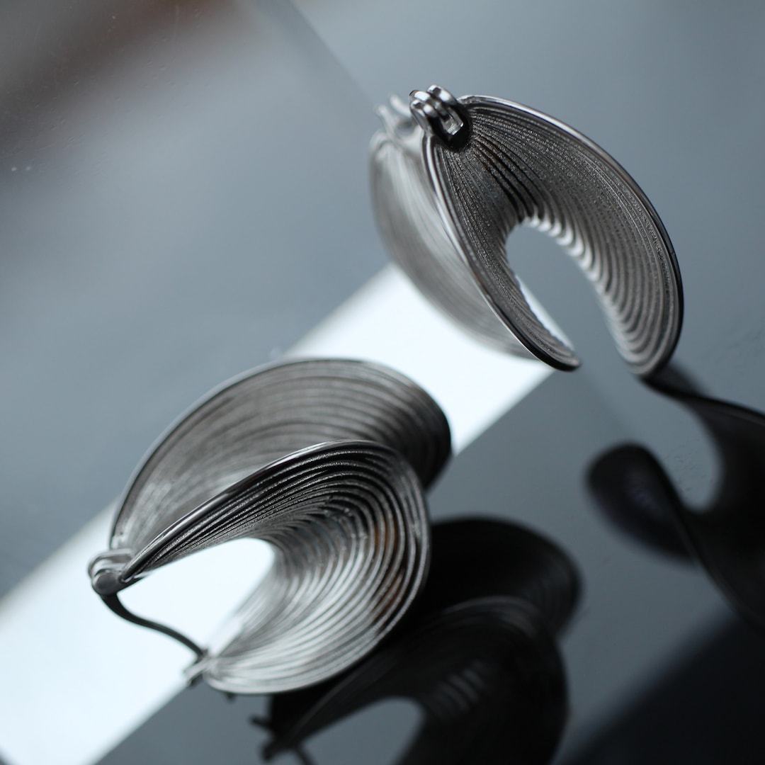 Unique Silver Stud Earrings|textured Earrings|big Silver Earrings ...