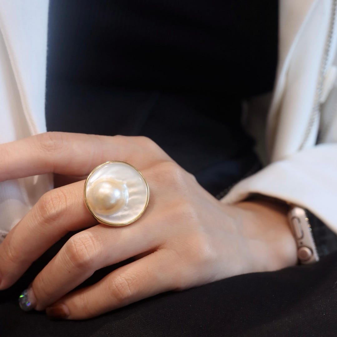 Natural Big Pearl Ring Silver|vintage Pearl Ring Gold|statement Mabe ...
