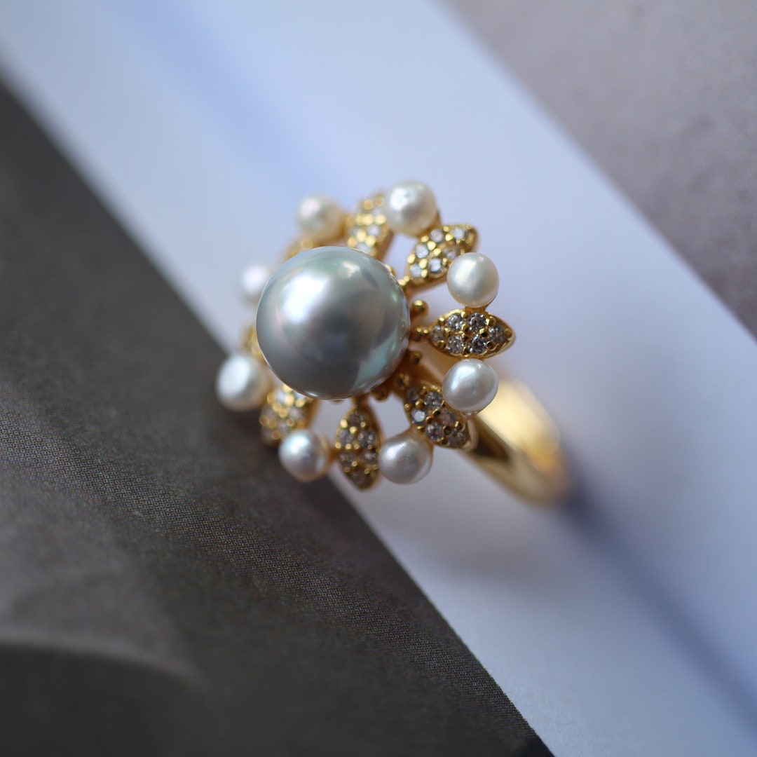 Natural Seawater Akoya Pearl Ring S925 Sterling Silver|vintage Petal ...