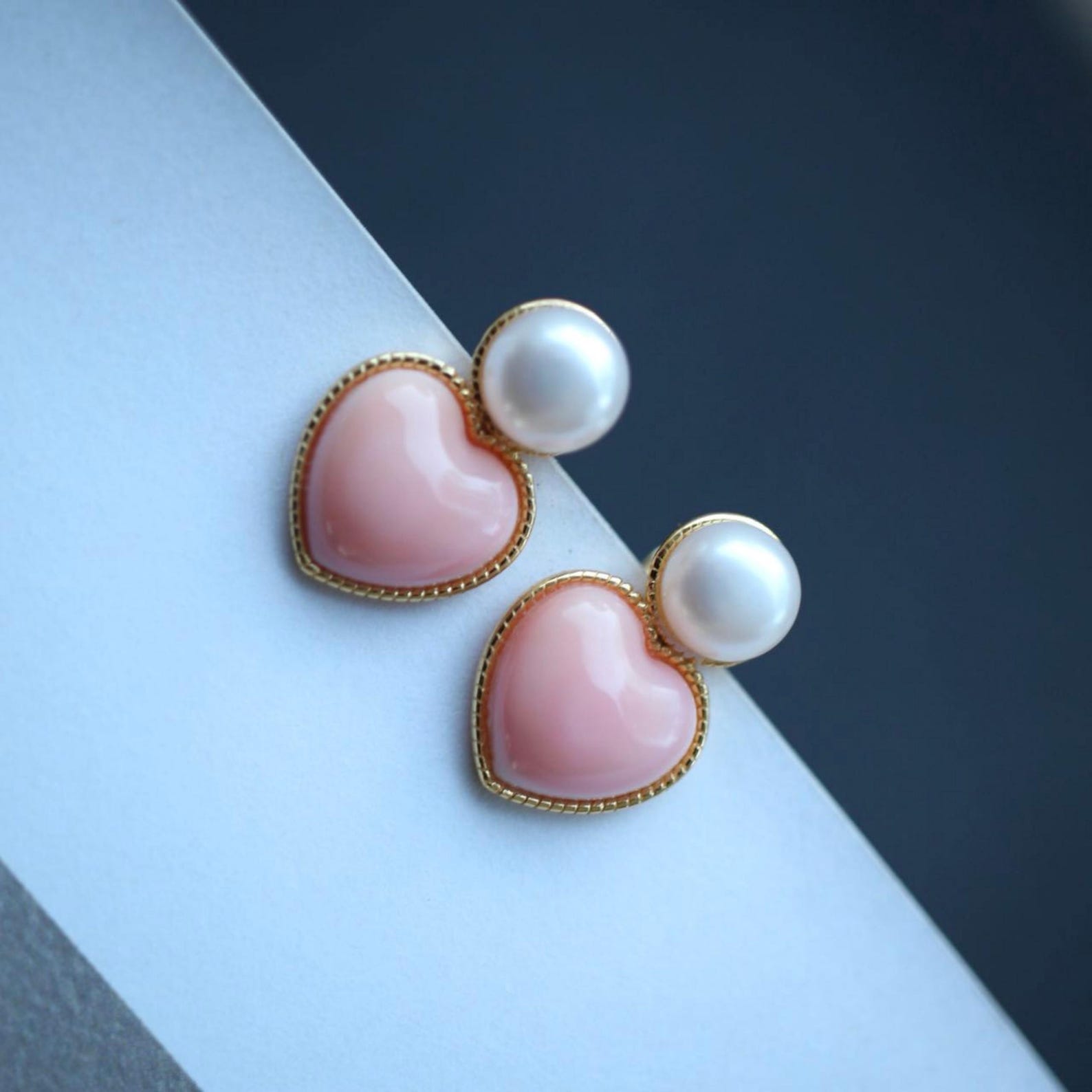 Natural Heart Pink Queen Conch Shell With Pearl Earring Silver/art Deco ...