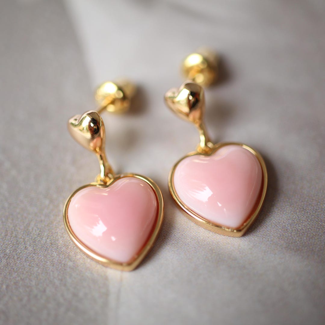 Natural Heart Pink Queen Conch Shell With Pearl Earring Silver/art Deco ...