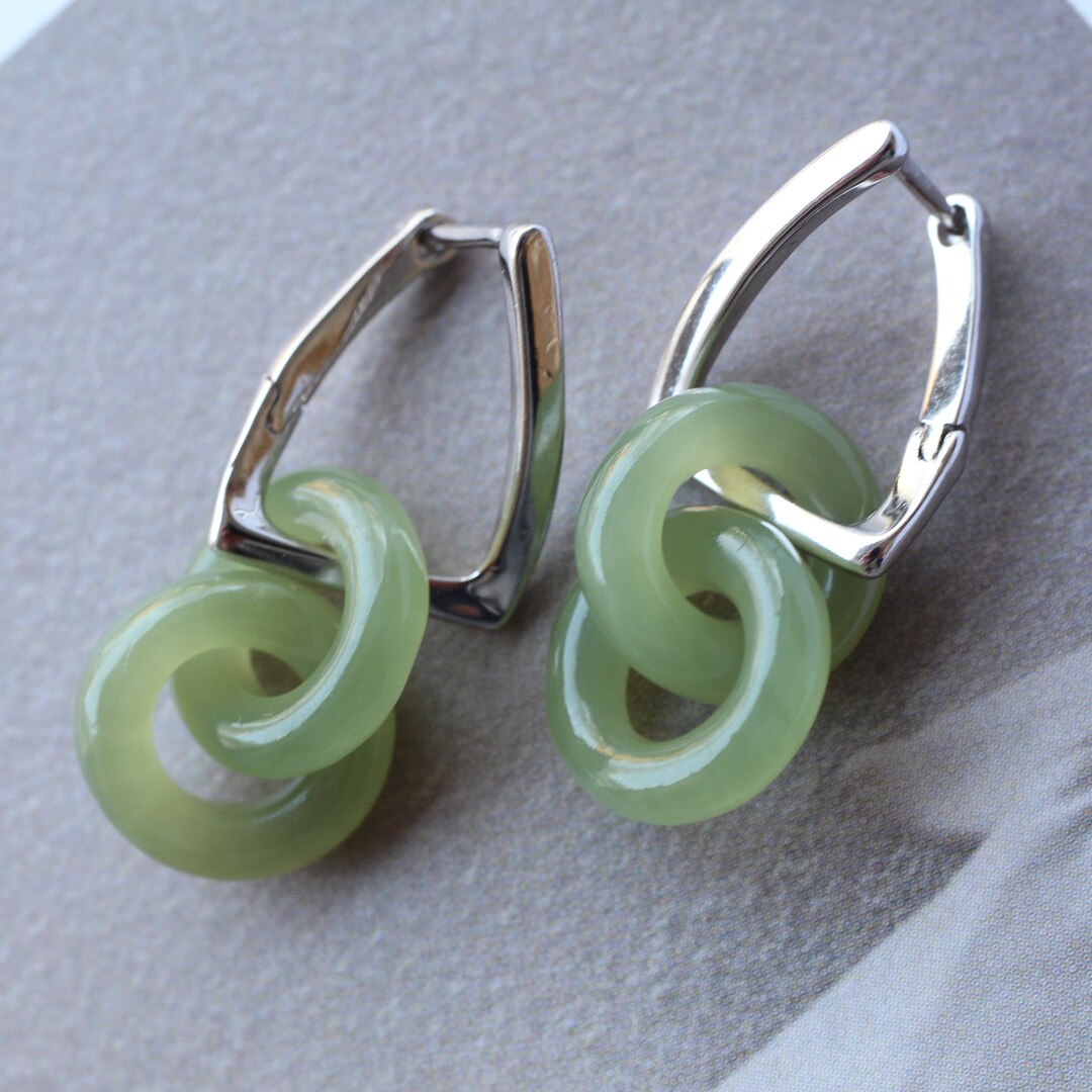 Natural Green Jade Drop Earring 925 Silverunique Jade Drop Earrings ...
