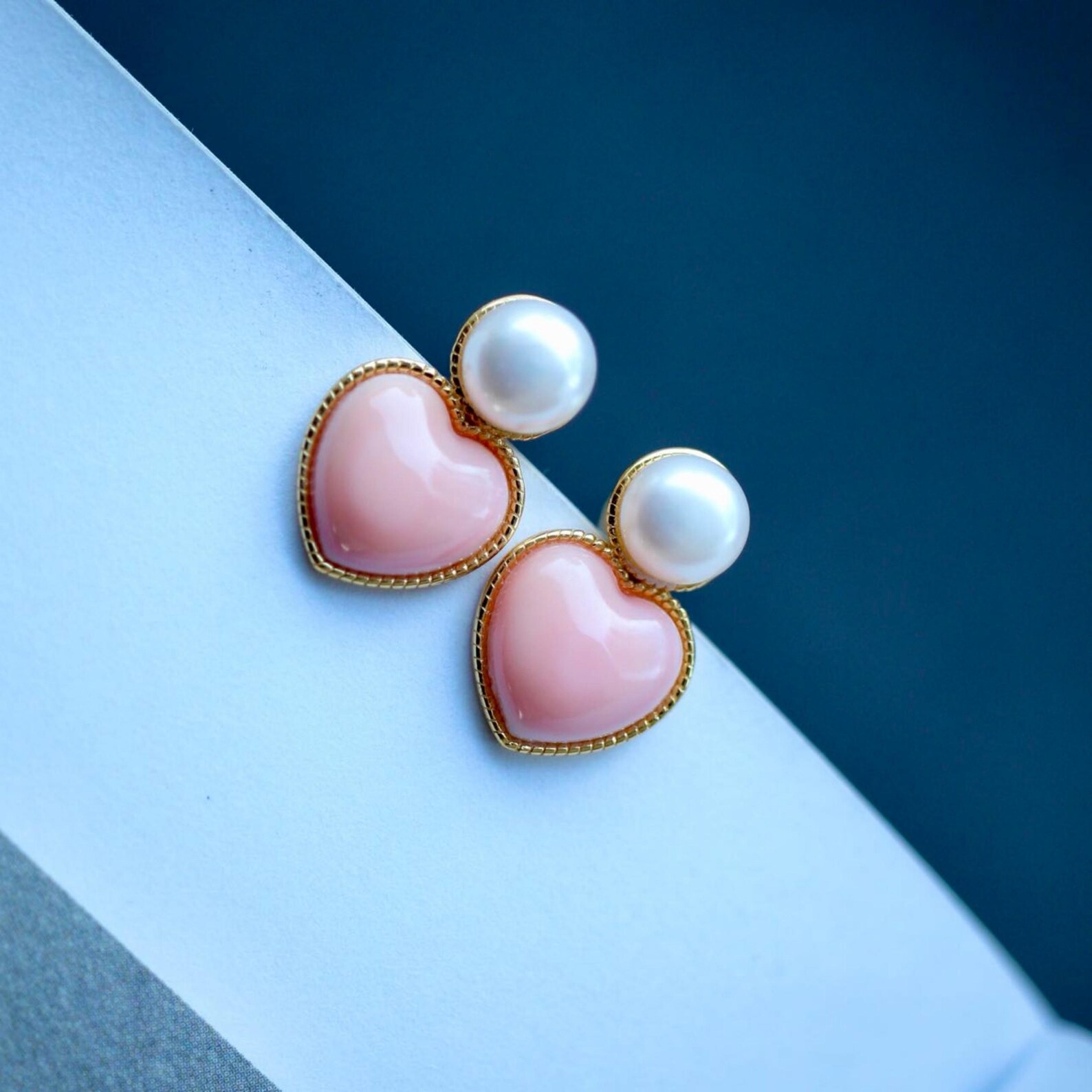 Natural Heart Pink Queen Conch Shell With Pearl Earring Silver/art Deco ...