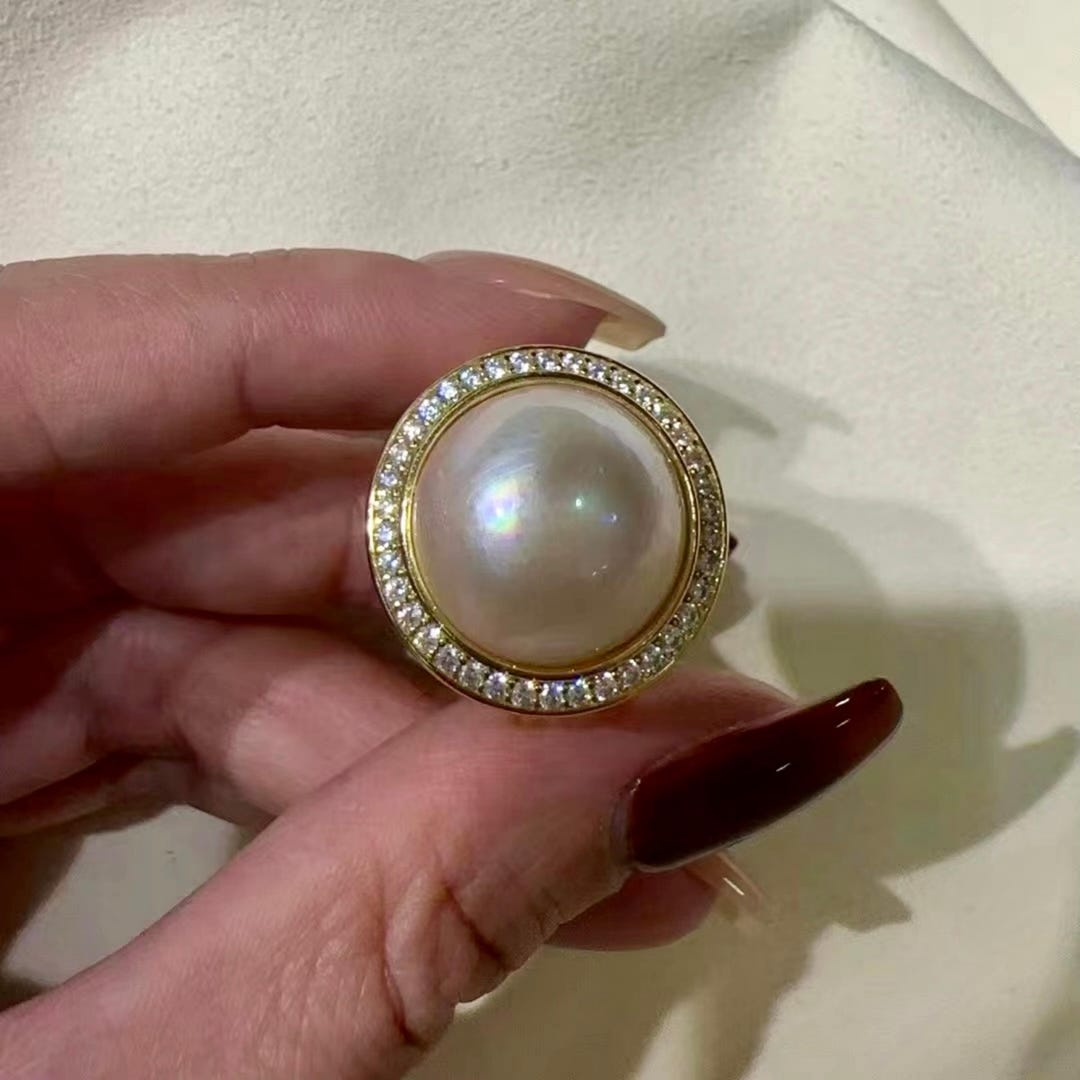 Natural Mabe Pearl Ring With S925 Sterling Silver|vintage Pearl Jewelry ...