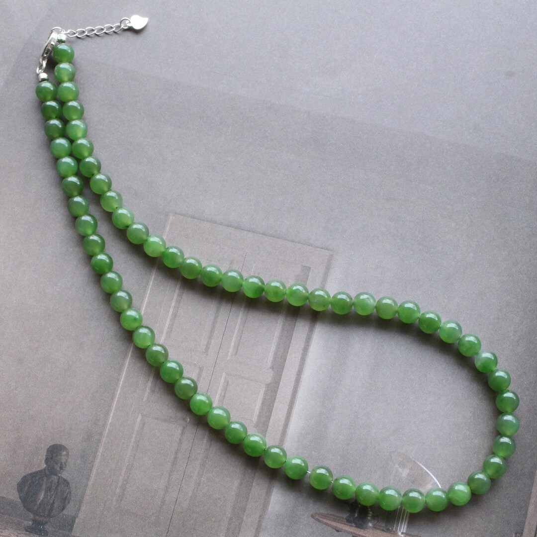 Natural Vivid Green Jade Bead Necklace|high Quality Jade|everyday ...