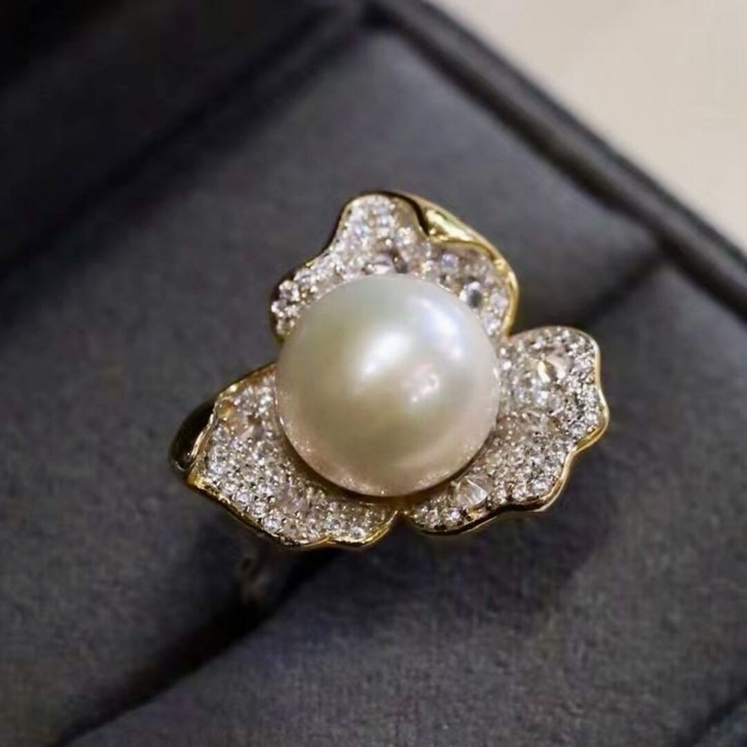 Natural Big Pearl Ring Silverunique Charm Pearl Ring Goldstatement Pearl Ringjune Birthstone ...
