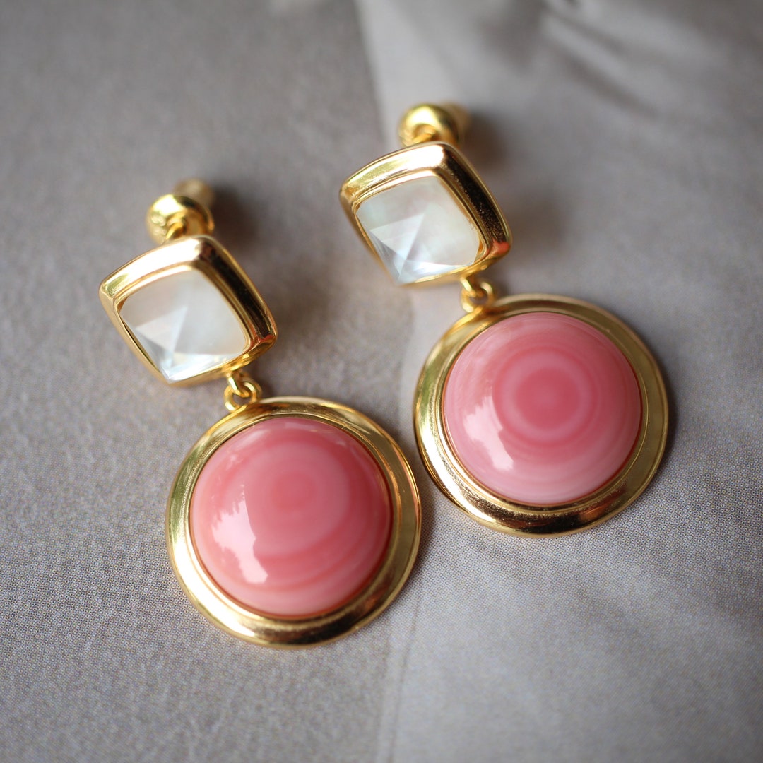 Pink Conch Pink Shell Earrings|unique Pink Gem Stud Earring|untreated ...