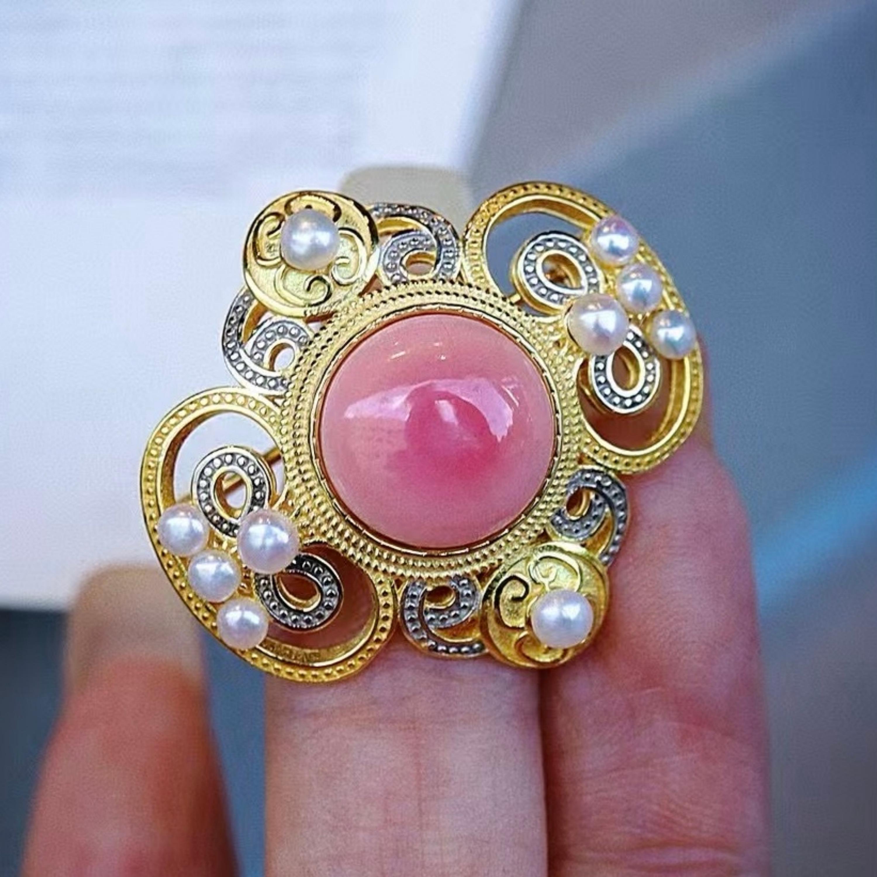 Natural Pink Quee Conche Shell With Pearl Brooches Silver/statement ...