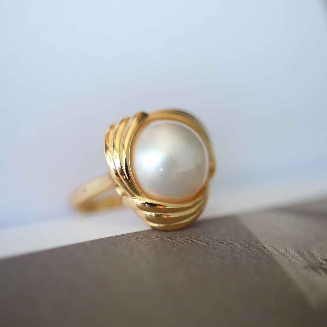 Natural Mabe Pearl Ring With S925 Sterling Silver|vintage Pearl Jewelry ...
