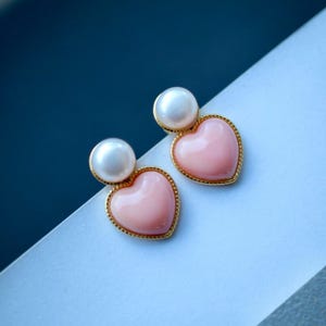 Natural Heart Pink Queen Conch Shell With Pearl Earring Silver/art Deco ...