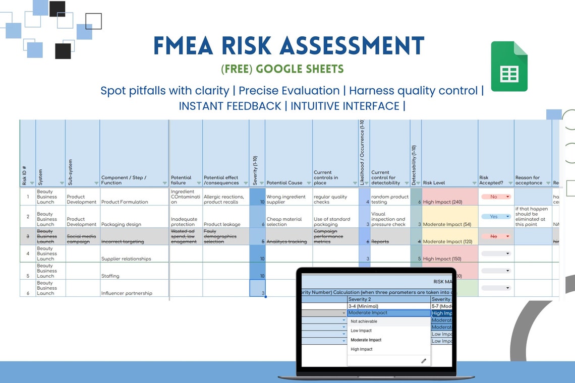 FMEA Risk Assessment Template ISO GMP Compliant Management Tool Process ...