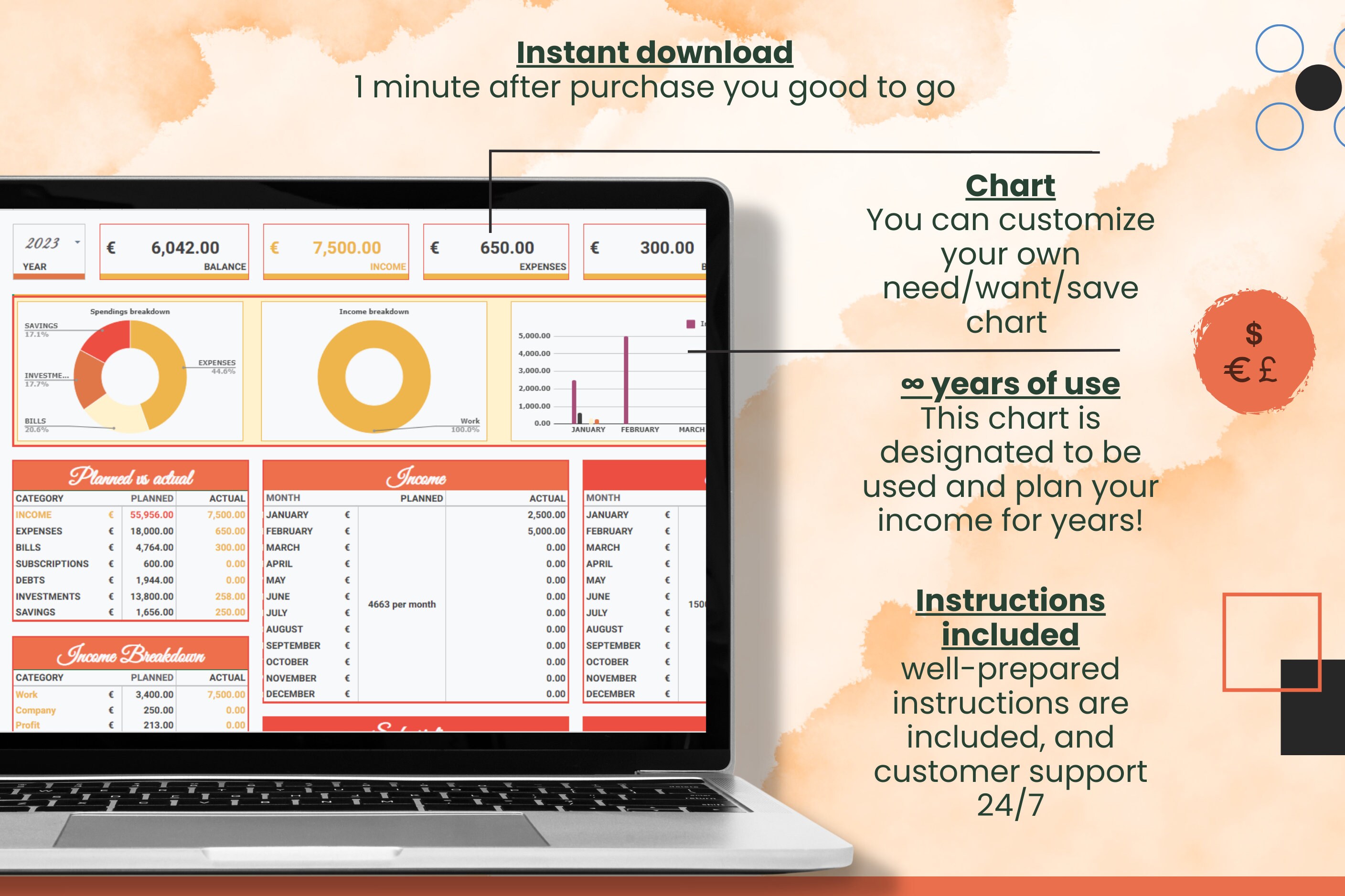 Annual Budget Template: Income & Expense Tracker for Google Sheets - Etsy