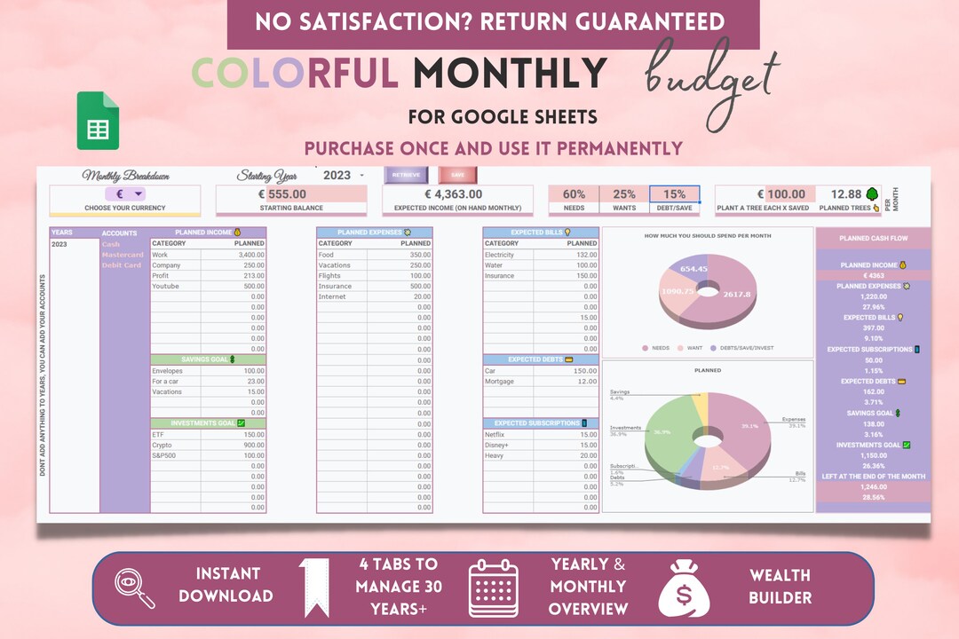 Monthly Budget Spreadsheet Google Sheets Budget Template Month Budget ...