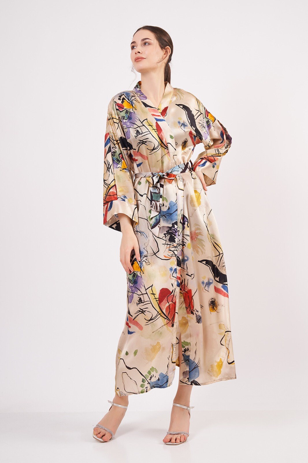 Bata de kimono 100 % seda, bata de seda mujer, ropa de salón de lujo ...