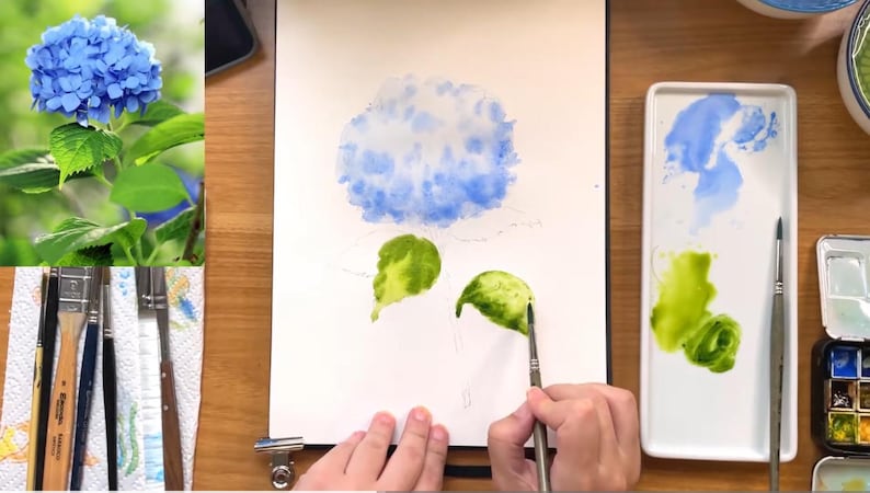 Hydrangea Tutorial Video Watercolour Flower Step by Step Painting, SPANISH Audio English ...