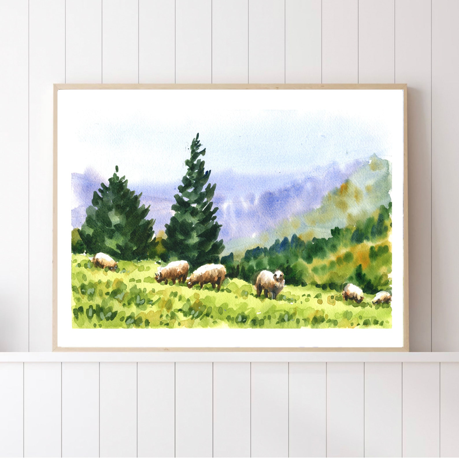 Cottagecore Landscape Printable Wall Art, Countryside Watercolor Print ...
