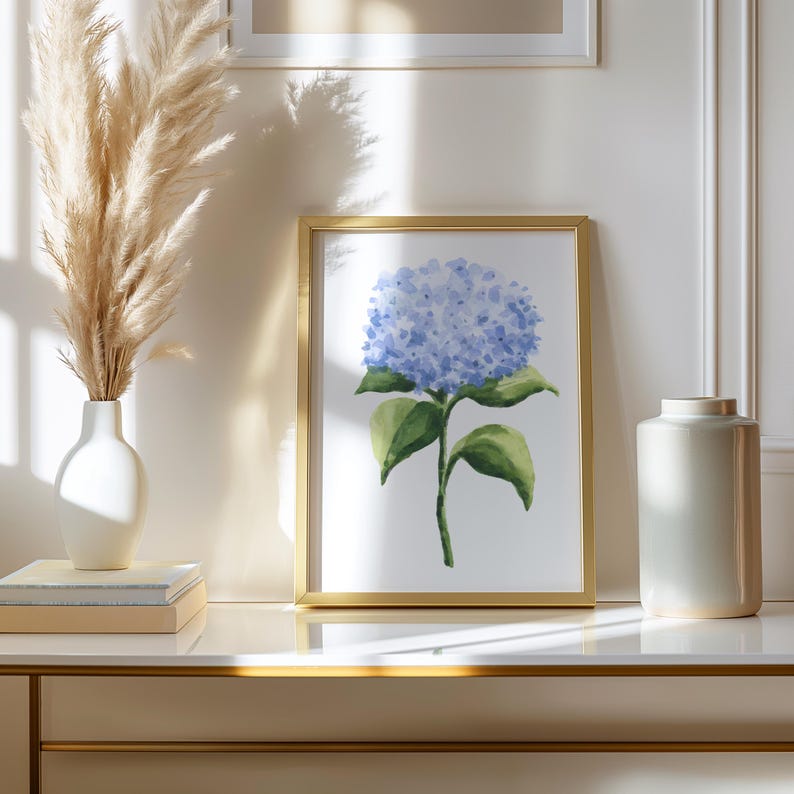 Light Blue Hydrangea Printable, Minimalist Wall Art, Big Flower Art ...