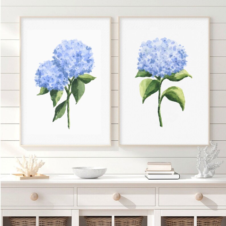 Blue Hydrangea Watercolor Printable, Botanical Wall Decor, Hydrangea ...