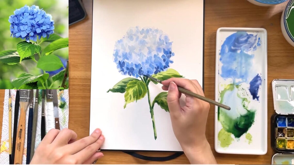 Hydrangea Tutorial Video Watercolour Flower Step by Step Painting ...