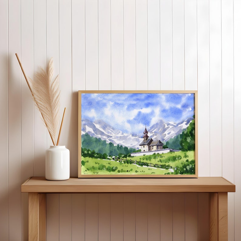 Little Church at the Alps Printable Wall Art, Austria Countryside ...
