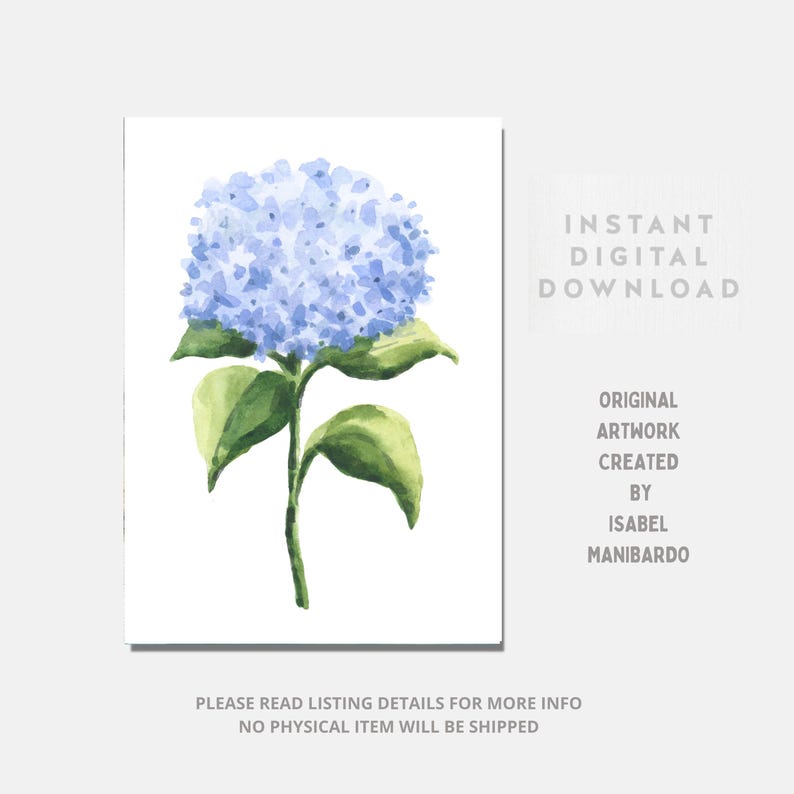 Light Blue Hydrangea Printable, Minimalist Wall Art, Big Flower Art ...