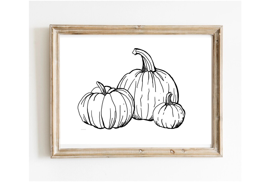 Pumpkins Line Art Drawing Printable Wall Art, Pumpkin Print, Rustic ...