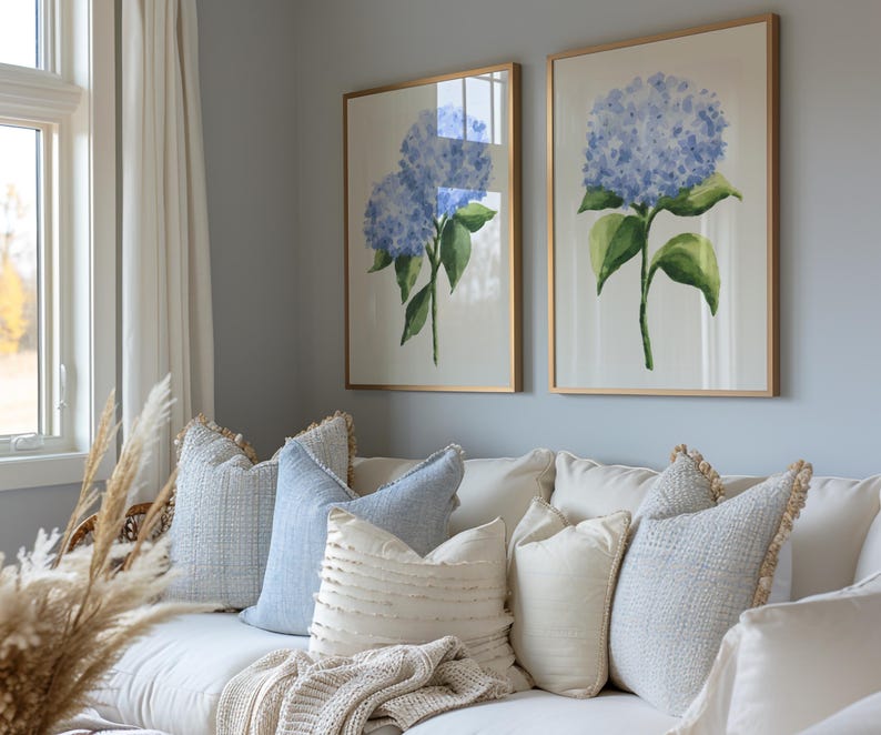 Blue Hydrangea Watercolor Printable, Botanical Wall Decor, Hydrangea ...
