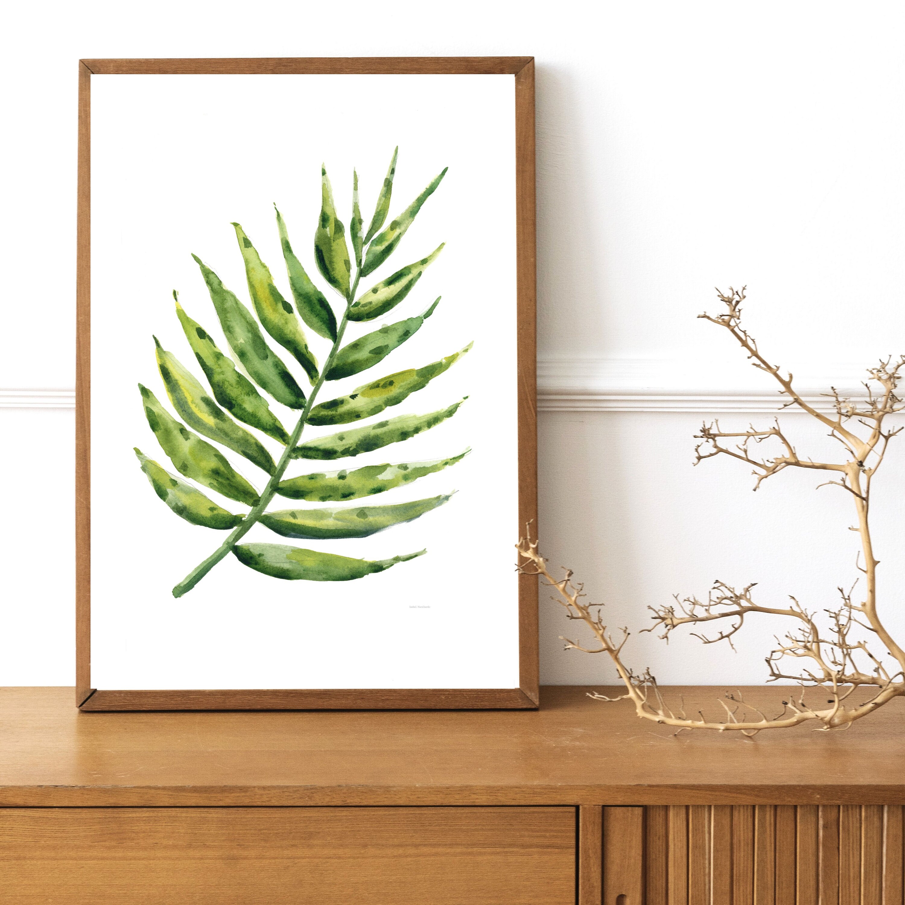 Palm Leaf Printable Wall Art, Palm Watercolor Print, Large Tropical Art ...