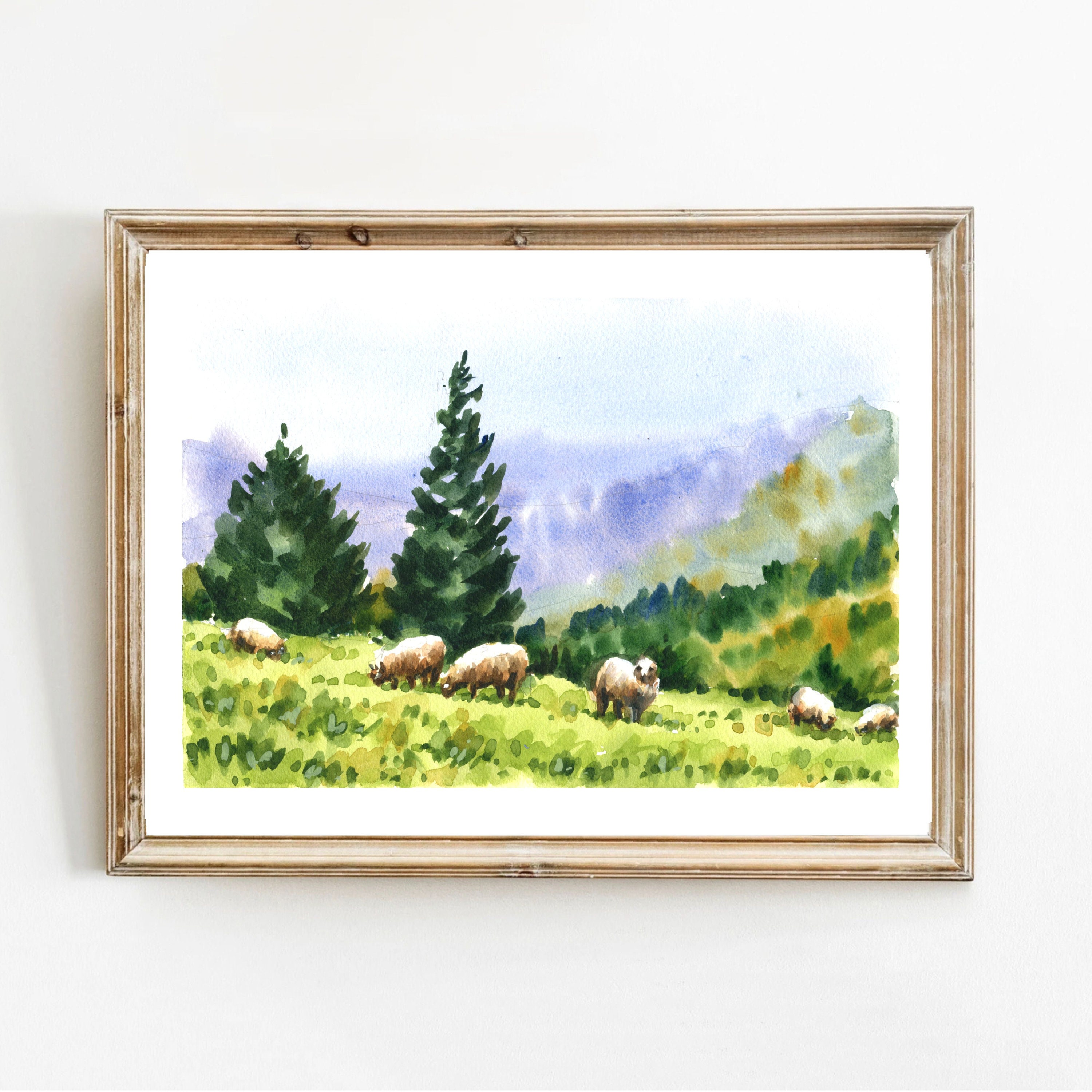 Cottagecore Landscape Printable Wall Art, Countryside Watercolor Print ...