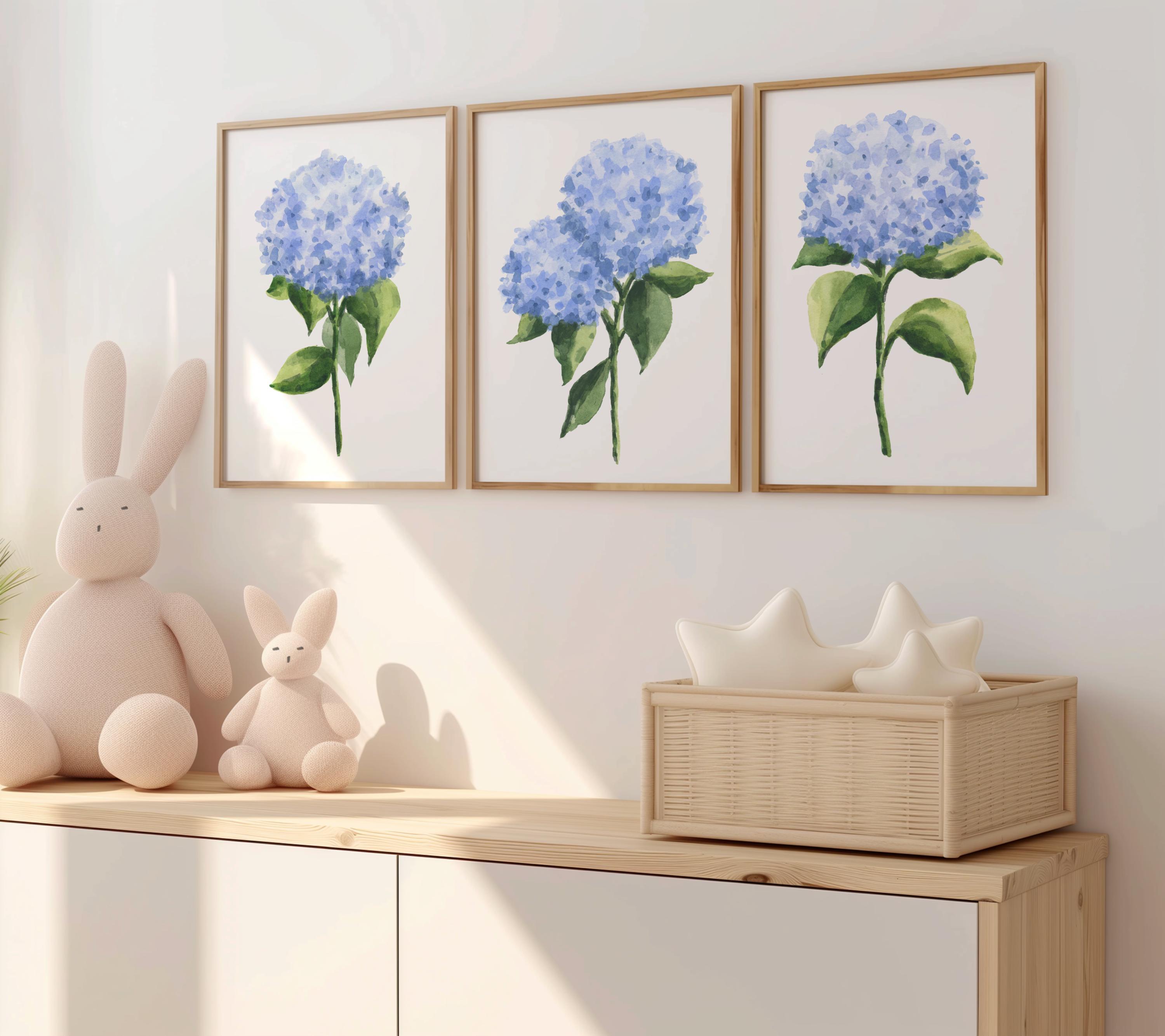 Blue Hydrangea Watercolor Printable, Botanical Wall Decor, Hydrangea ...