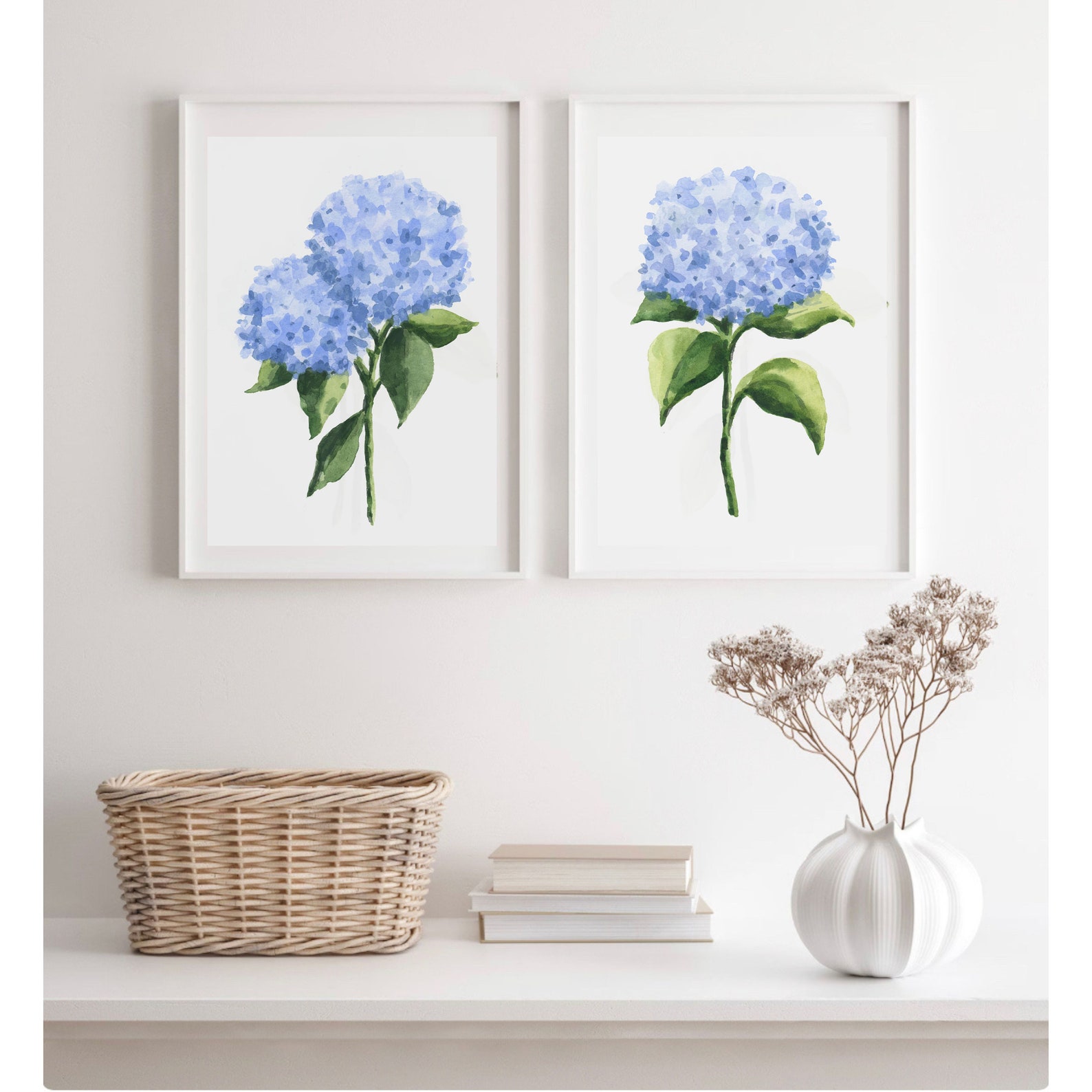 Blue Hydrangea Watercolor Printable, Botanical Wall Decor, Hydrangea ...